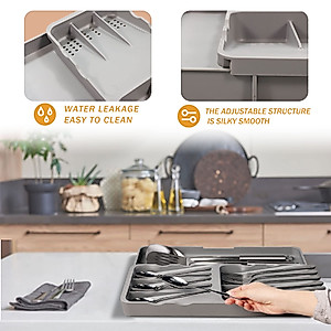 KAKUNM Expandable Utensil Organizer | Plastic Flatware Drawer Organizer, Flatware Drawer Tray for Silverware, Cutlery Holder With 6 Compartments Compact Storage Organization for Spoons Forks Knives