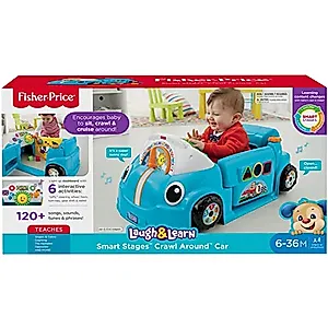 Fisher-Price Laugh & Learn Baby Activity Center, Crawl Around Car, Interactive Playset with Smart Stages for Infants & Toddlers, Blue (Amazon Exclusive)