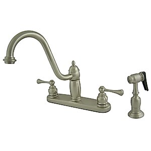 Kingston Brass KB1118BLBS Heritage 8-Inch Twin Bl Lever Handle Kitchen Faucet Sprayer, Brushed Nickel