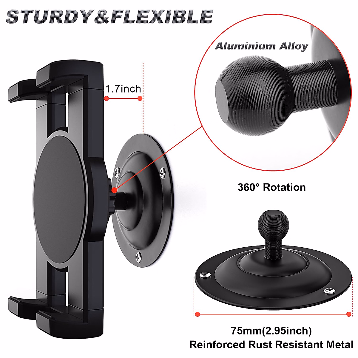 iTODOS Universal Tablet Wall Mount Holder for iPad, iPhone,Kindle Fire HD,Kindle Paper White,Galaxy Tabs,Google Nexus7/11,Switch,e-Reader,360°Adjustment Compatible with 4~12.9 inch Tablet and Phone