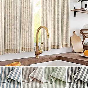 COLLACT Kitchen Curtains Linen Curtains 24 Inch Length Sets Pinstripe Pattern Taupe Tiers for Kitchen Bathroom Farmhouse Country Rustic Rod Pocket Ticking Striped Curtains 2 Panels Taupe on Beige