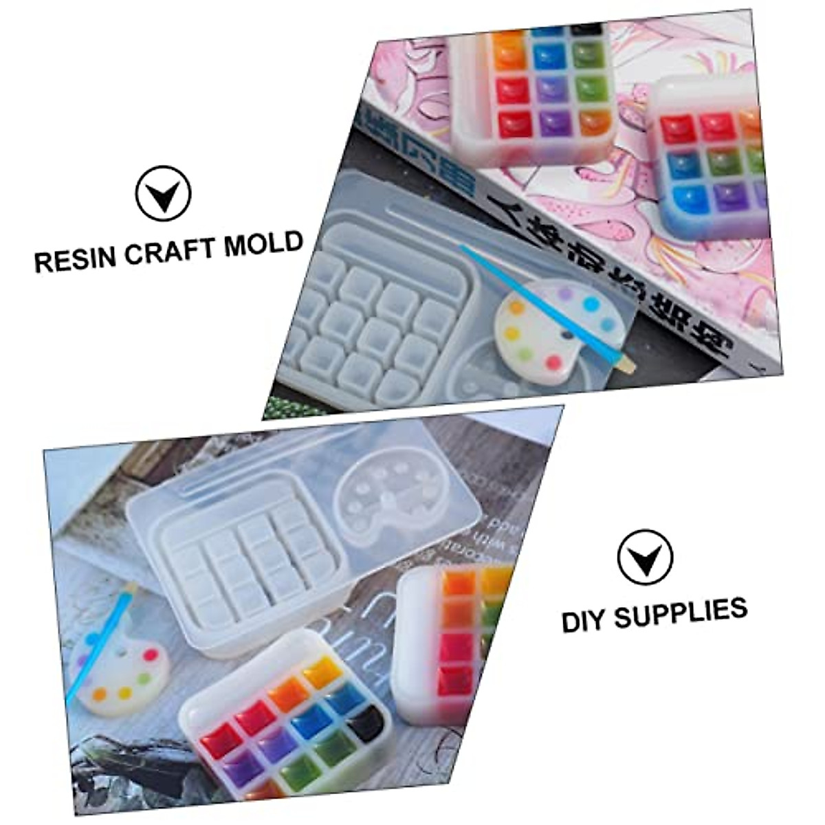 SEWACC Resin Molds 6 Pcs Palette Stencil Resin Tray Eyeshadow Pallet Crystal Mold Paint Resin Eyeshadow Pallets Silicone Mold for DIY Paint Tray Box Mold DIY Accessories Clay