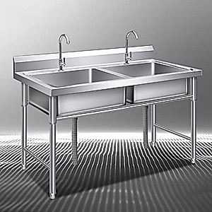 Canteen kitchen household commercial stainless steel sink (Size : 140X70X80cm)