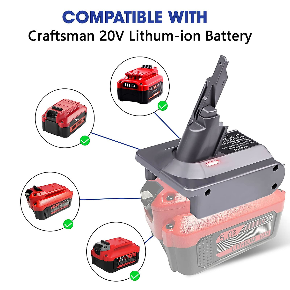 V7 Adapter for Craftsman 20V Battery Work for Dyson V7 Compatible with SV11 V7 Motorhead V7 Animal V7 Trigger V7 HEPA V7 Car+Boat V7 Absolute Handheld Vacuum Cleaners