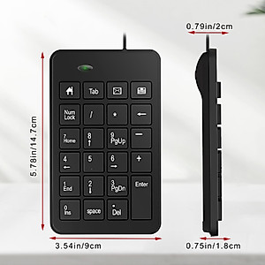 LOONASA Wired USB C Number Pad - 23 Keys Type C Numeric Keypad Upgraded Version of 10 Key USB Keyboard Financial Accounting Numpad Compatible for Laptop, PC, MacBook, Notebook, Desktop,Surface Pro