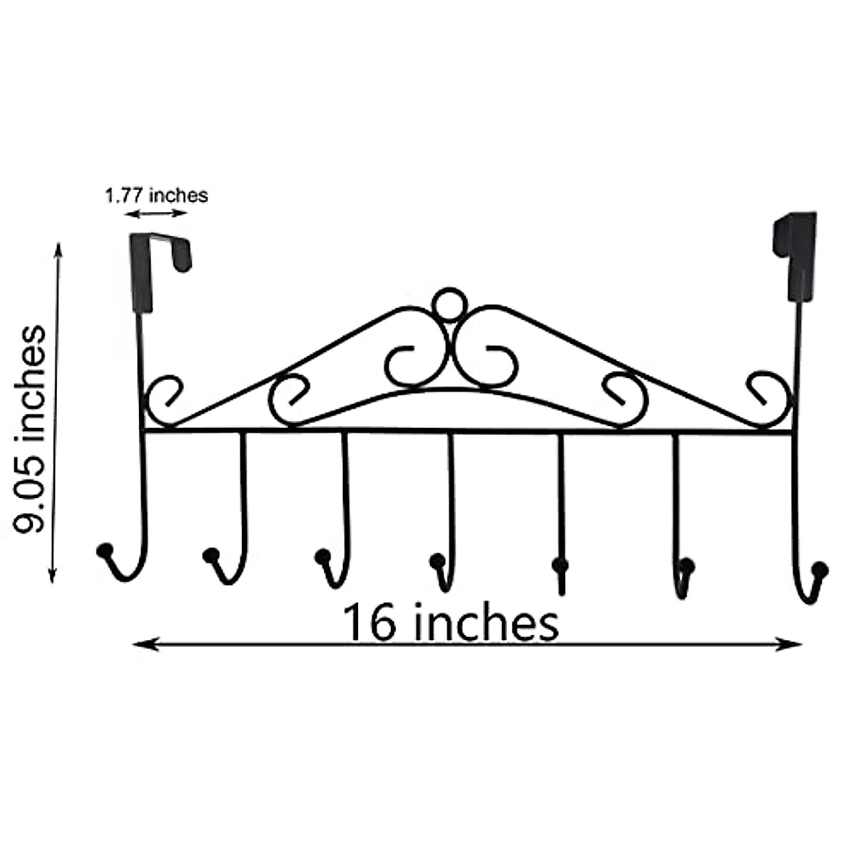 Eywlwaar Black Over The Door Hook-7 Hooks, All-Iron Heavy Duty Door Clothes Coat Hook (Black)