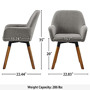 Art Leon Desk Chair No Wheels, Set of 2, Mid Century Modern Swivel Accent Chair, Linen Fabric Upholstered Office Chair Without Wheels, Solid Wood Legs, Gray