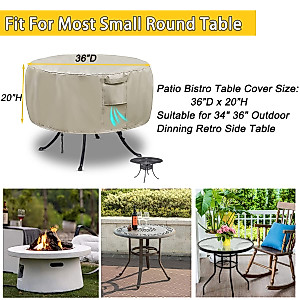 POMER 36 Inch Round Patio Table Cover, Waterproof Dining Table Cover for 34" 36" Outdoor Coffee Side Table Dustproof Patio Bistro Table Cover - 36" D x 20" H
