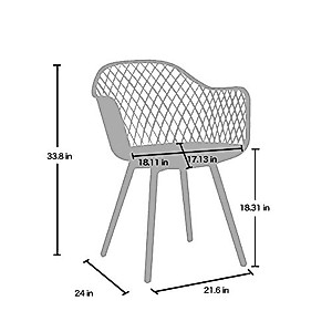 CangLong Modern Natural Wood Legs Easily Assemble Mid Century Molded Plastic Shell Arm Hollow Out Chair for Living, Bedroom, Kitchen, Dining, Waiting Room, set of 2,White