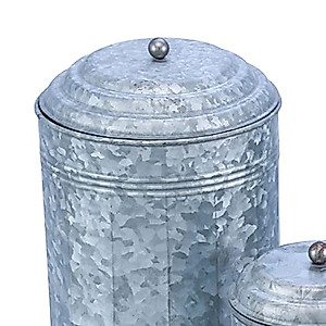 Benzara 38168 Rustic Metal Galvanized Canisters - Set of 3, Grey & Black