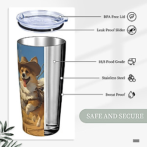 20 Oz Tumbler with Lid and Straw, Farm Corgi German Shepherd Insulated Tumbler Stainless Steel Cups, Personalized Coffee Tumbler Travel Mug Water Bottle