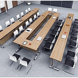 Foldable Conference Table, Meeting Tables Set of 3 Modern Wooden Office Folding Flip Top Mobile Training Table with Silent Wheels,Rounded Corner for Office,Meeting Room,Classroom (180 * 60 * 75)