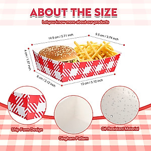 200 Pieces 2 lb Gingham Party Paper Food Trays Red Checkered Party Supplies Nacho Food Tray Snack Candy Holder Trays Disposable Serving Trays for Carnival Gingham Party Decorations Food Holder Trays