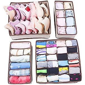 Amelitory Underwear Organizer Drawer Divider Foldable for Bras Panties Socks 4 Set, Beige