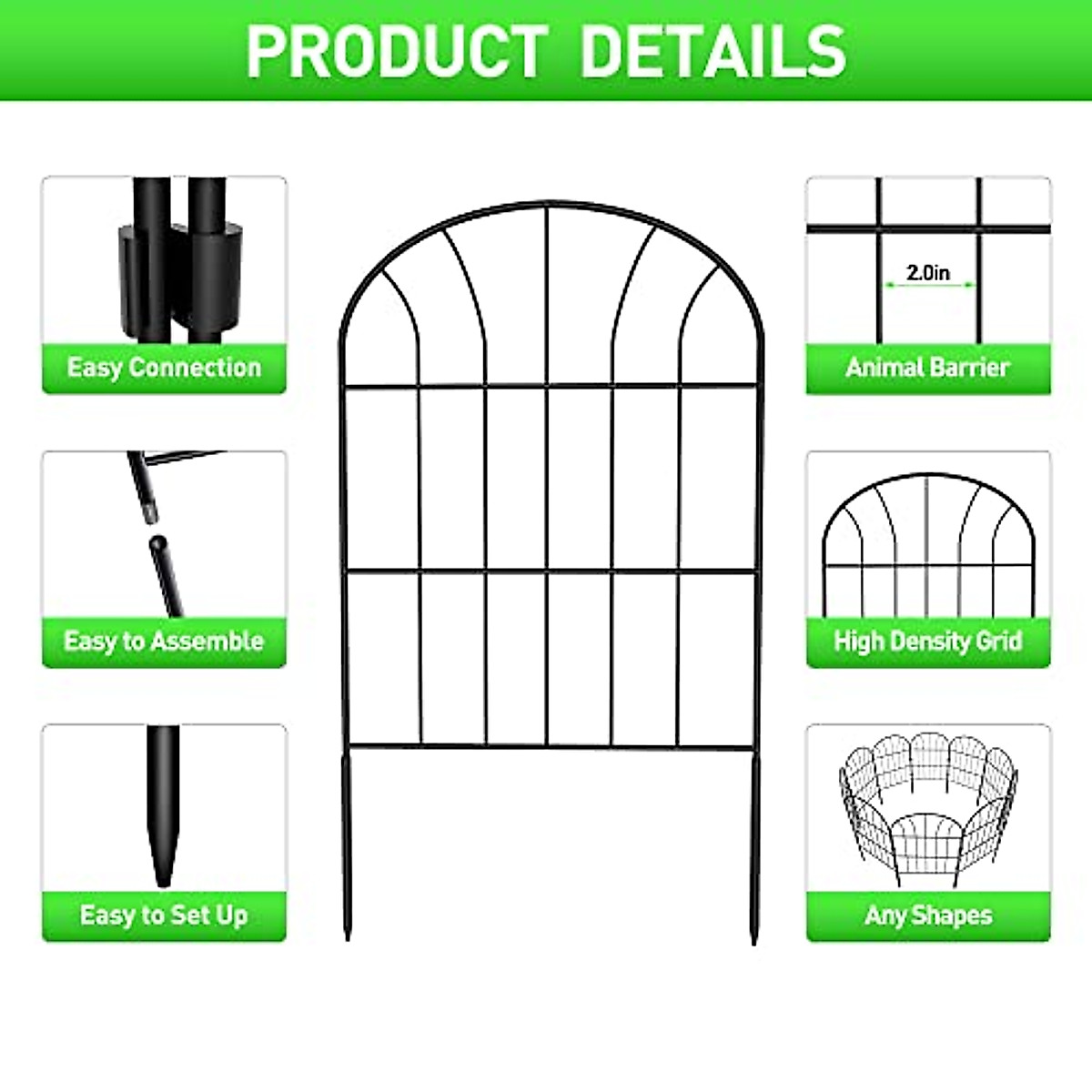 Decorative Garden Fence 10 Pack, Animal Barrier Fence, No Dig Fencing 24in (H) x 10ft (L) Metal Wire Panel Garden Fence Border, Dog Rabbits Ground Stakes Defence No Dig Fence for Outdoor Patio,10FT