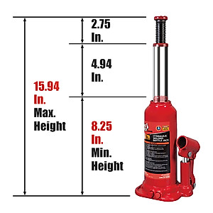 BIG RED T90603B Torin Hydraulic Welded Bottle Jack, 6 Ton (12,000 lb) Capacity, Red