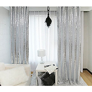 TRLYC Shiny Sequin Backdrop Curtains for Wedding Party Decor (2 Panels, W2 x H8FT,Sliver)