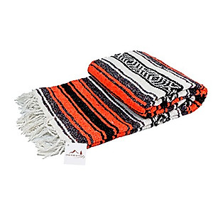 Open Road Goods Orange and Black Mexican Falsa Blanket - Great for The Beach, Picnics, Yoga, or a Throw! Handwoven Colors of Halloween Blanket
