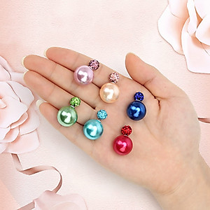 AHIER 9 Pairs Bling Rhinestone Polymer Clay Studs Pearl Button Earrings, Double Ball Earring, Jewelry Piercing Ear Ring