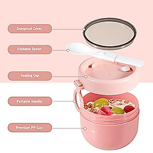 Overnight Oats Containers with Lids, 20oz Portable Overnight Oats Jars with Spoons, Leak-proof Plastic Yogurt Jars, Oatmeal Container for Yogurt Breakfast On The Go Cups, Dessert Snack Containers