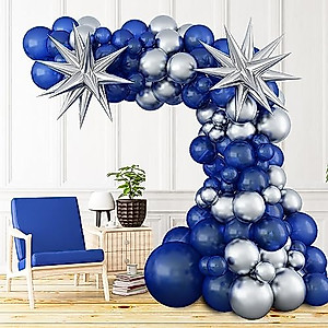 Royal Blue and Silver Balloon Garland Kit, 108pcs Blue and Silver Balloons,Navy Blue and Silver Balloons with Royal Blue and Silver Balloon for Birthday Party, Weddings, Baby Shower, Anniversaries