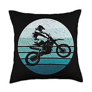 Lucola Dirt Bike Motocross Gifts Motocross Gift Retro Vintage Dirt Bike Throw Pillow, 18x18, Multicolor