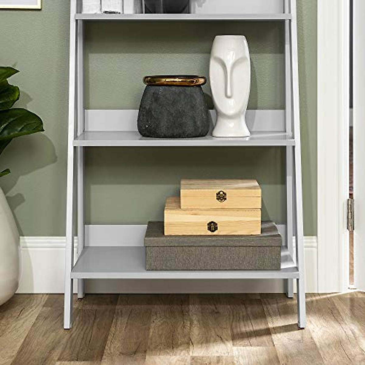 Walker Edison Sophia Modern 4 Shelf Ladder Bookcase , 55 Inch, Grey