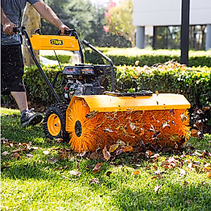 Stark 7HP Power Sweeper Brush Broom/Snow Blower Set Easy Mount Attachment Engine Gas Walk-Behind Sweeper for Leaves, Snow, Dirt, and Gravel