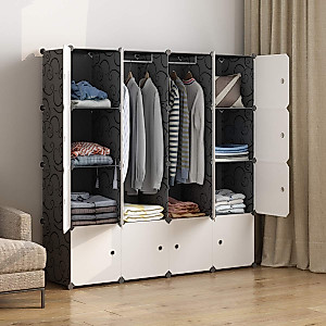 MAGINELS Portable Wardrobe Closets - 14"x18" Depth (16 Cubes) Cube Storage, Bedroom Armoire, Wardrobe Storage Closet, Clothes Dresser, Closet Storage Organizer, Black