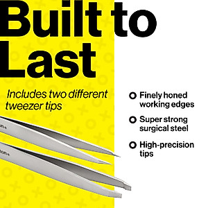 Harperton Pluckit - Professional Tweezers Set - Slant + Pointed Precision Tips