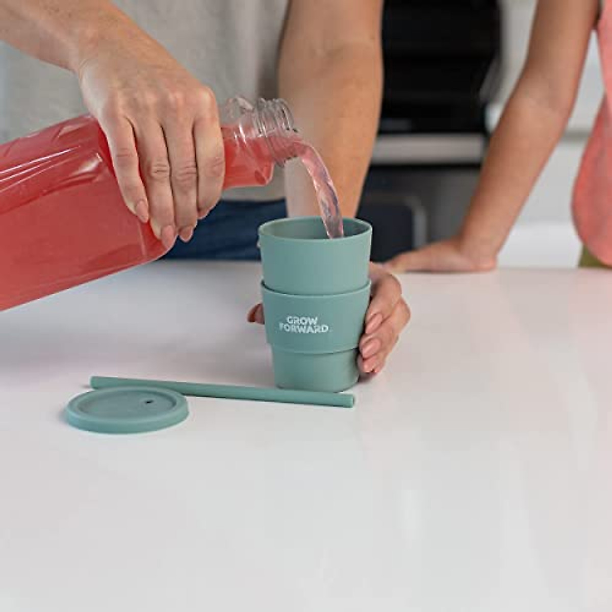 Grow Forward Kids Bamboo Cups - Kids Cups with Straws and Lids - Eco Friendly BPA Free - Dishwasher Safe - Straw Cups for Kids with Silicone Lids and Sleeves - Drinking, Smoothies - Rainforest