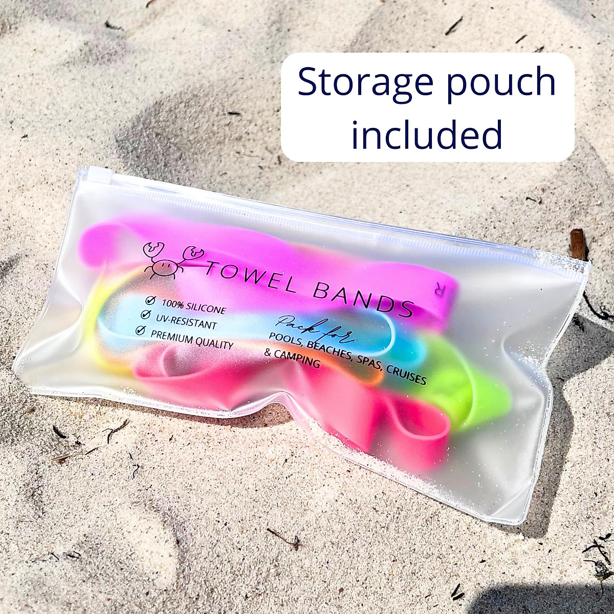 Towel Bands (6-Pack), Beach Pool & Cruise Chairs, Extra Durable, No Snapping, Cruise Ship & Beach Essentials, Great Alternative to Beach Towel Clips (3 Regular + 3 Glow in The Dark)