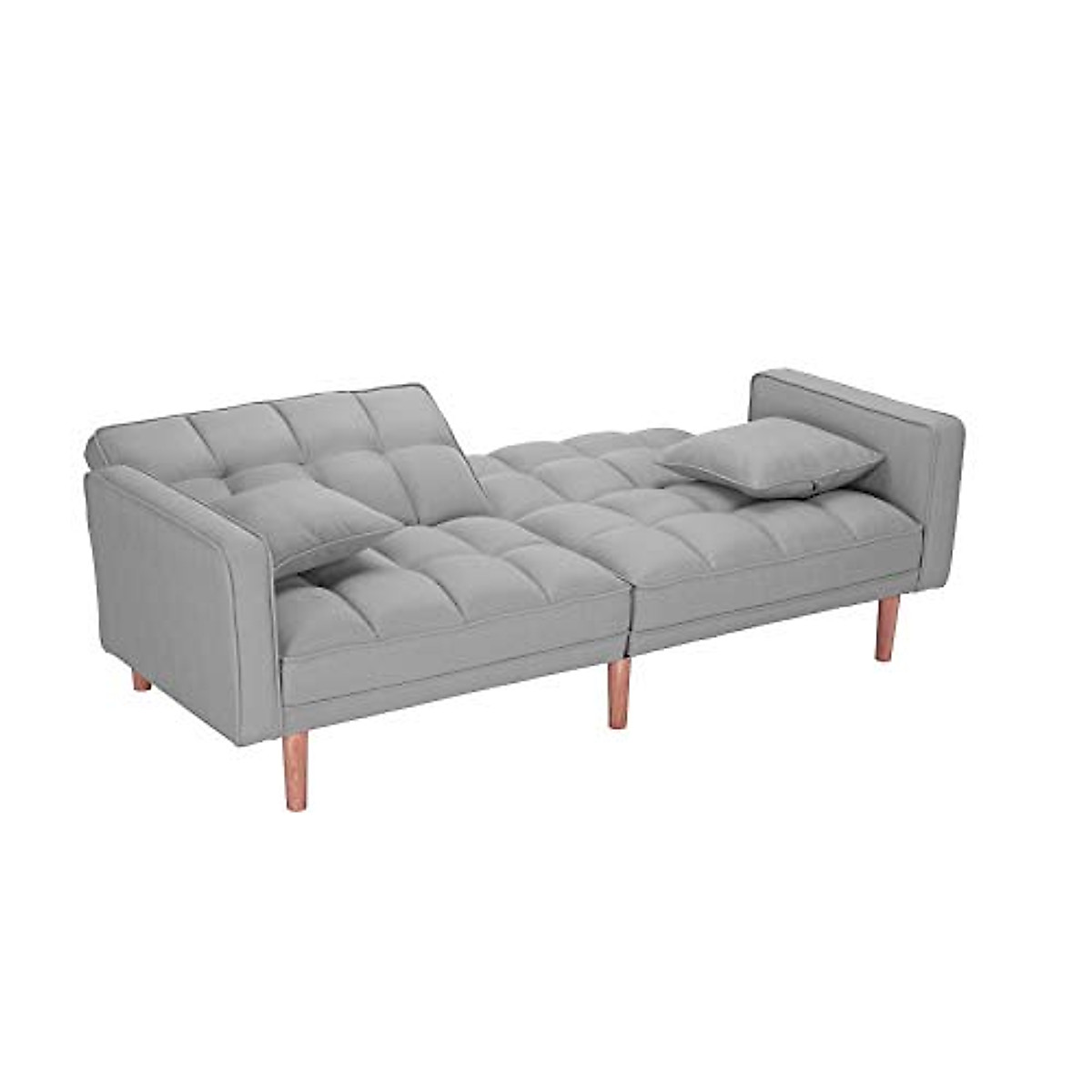 Lambgier Futon Sofa Bed, Mid-Century Modern Convertible Couch Loveseat Sleeper for Small Space (Light Grey)