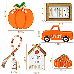 Fall Decorations for Home - Fall Tiered Tray Decor Set with Pumpkins Truck Farmhouse Wooden Decor Bead Garland, Fall Pumpkins Decor for Autumn Thanksgiving Home Kitchen Table Shelf
