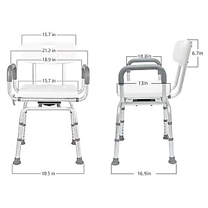 PETKABOO 360 Degree Shower Chair Swivel,Portable Seat with Armrests and Back, Adjustable Height Seat for Bathtub (White1)