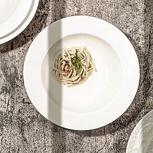 Artena Pasta Bowls 20oz, Large Salad Serving Bowls, 10 inch White Soup Bowls, Porcelain Pasta Bowls Set of 4, Rimmed Deep Pasta Plates, Wide and Shallow Bowls for Dinner, Microwave Dishwasher Safe