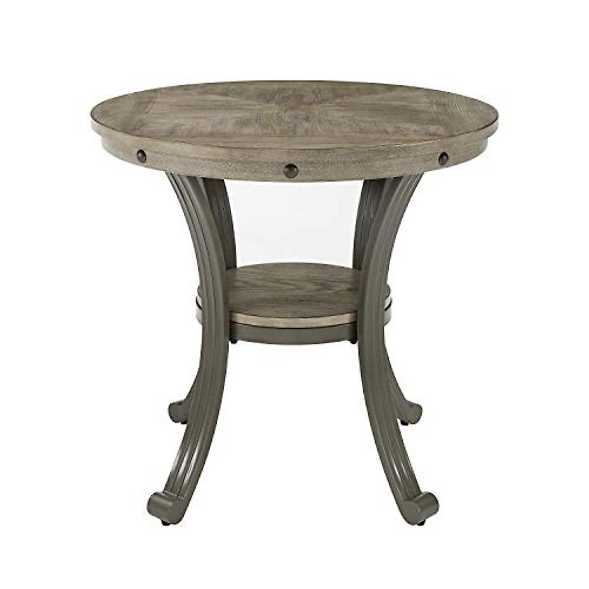 Powell Pewter Metal and Rustic Wood Side Table Franklin Dining