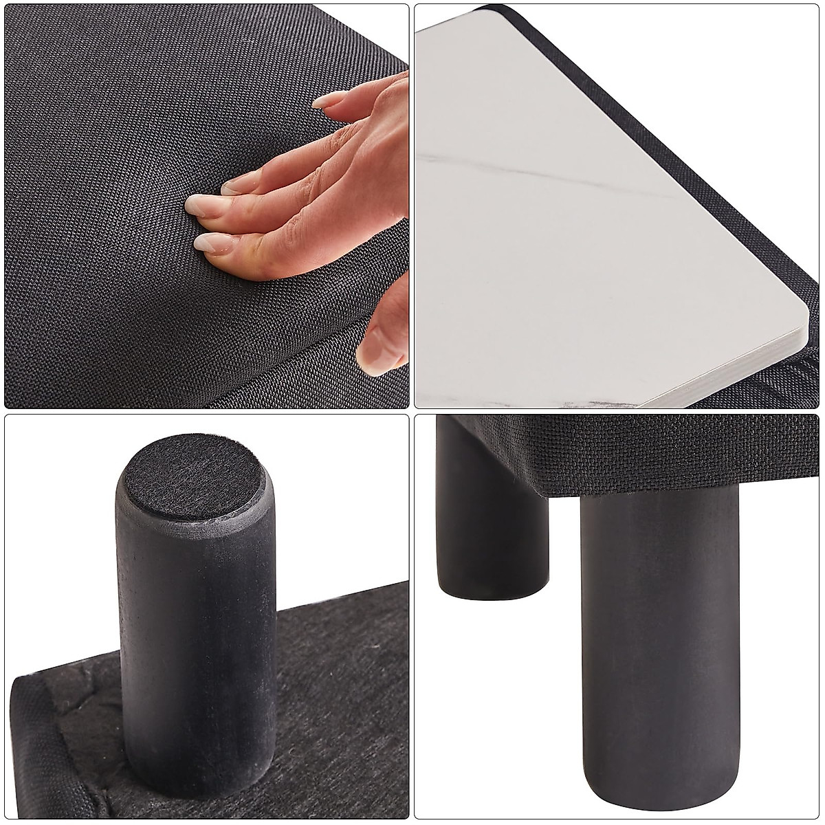 IBUYKE Storage Ottoman Footrest Stool with Linen Fabric, Rectangular, Flip Top Lid, Non-Slip Feet, Compact Design, Stylish and Functional, Black RF-BD220