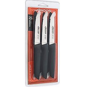 ARCOS Knife Set 4 Inch Nitrum Stainless Steel and 202 mm blade. Professional Knife for Peeling Fruits and Vegetable. Ergonomic Polyoxymethylene Handle and 110 mm Blade. Series Universal. Color Black.