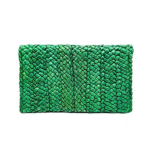 Seamido Straw Clutch Purses for Women Corn Straw Woven Bags Beach Handbags(Green)