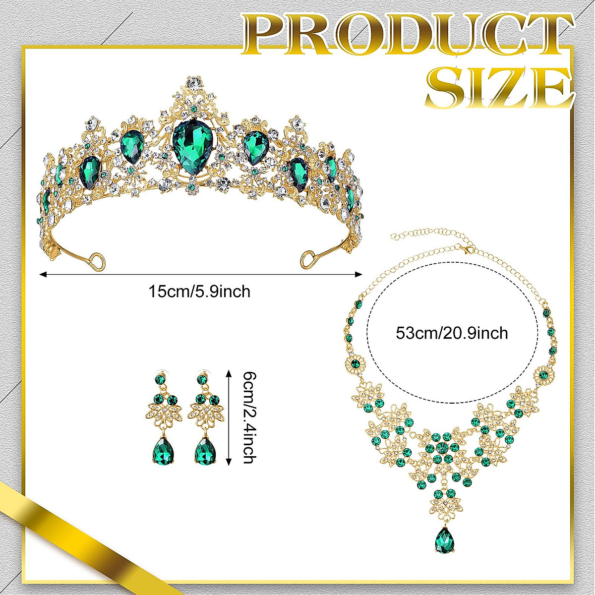 Sureio Baroque Bridal Jewelry Set 3 Pieces Tiara Earrings Necklace Bridal Jewelry Set Wedding Rhinestone Crystal Tiara Crown Headband Princess Baroque Crown for Bride Women(Blue)