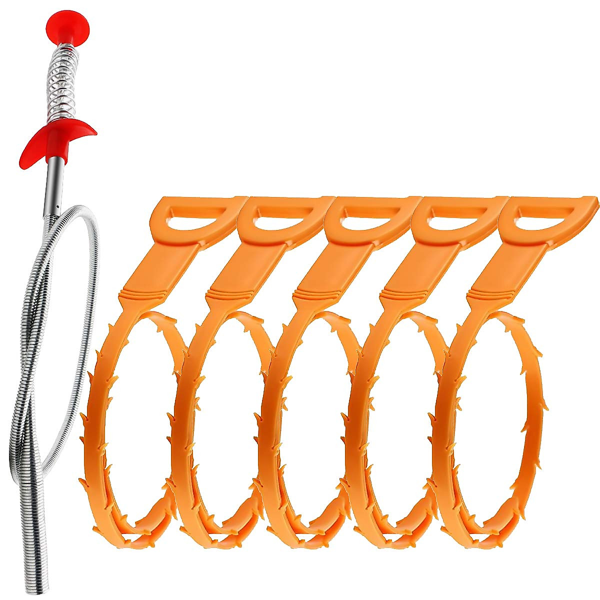 Omont Drain Clog Remover Tool, 6 Pack Drain Hair Clog Remover Tool, Sink Drain Clog Remover, 24 Inch Drain Cleaner Tool for Sink, Tube Drain Cleaning (Orange)…