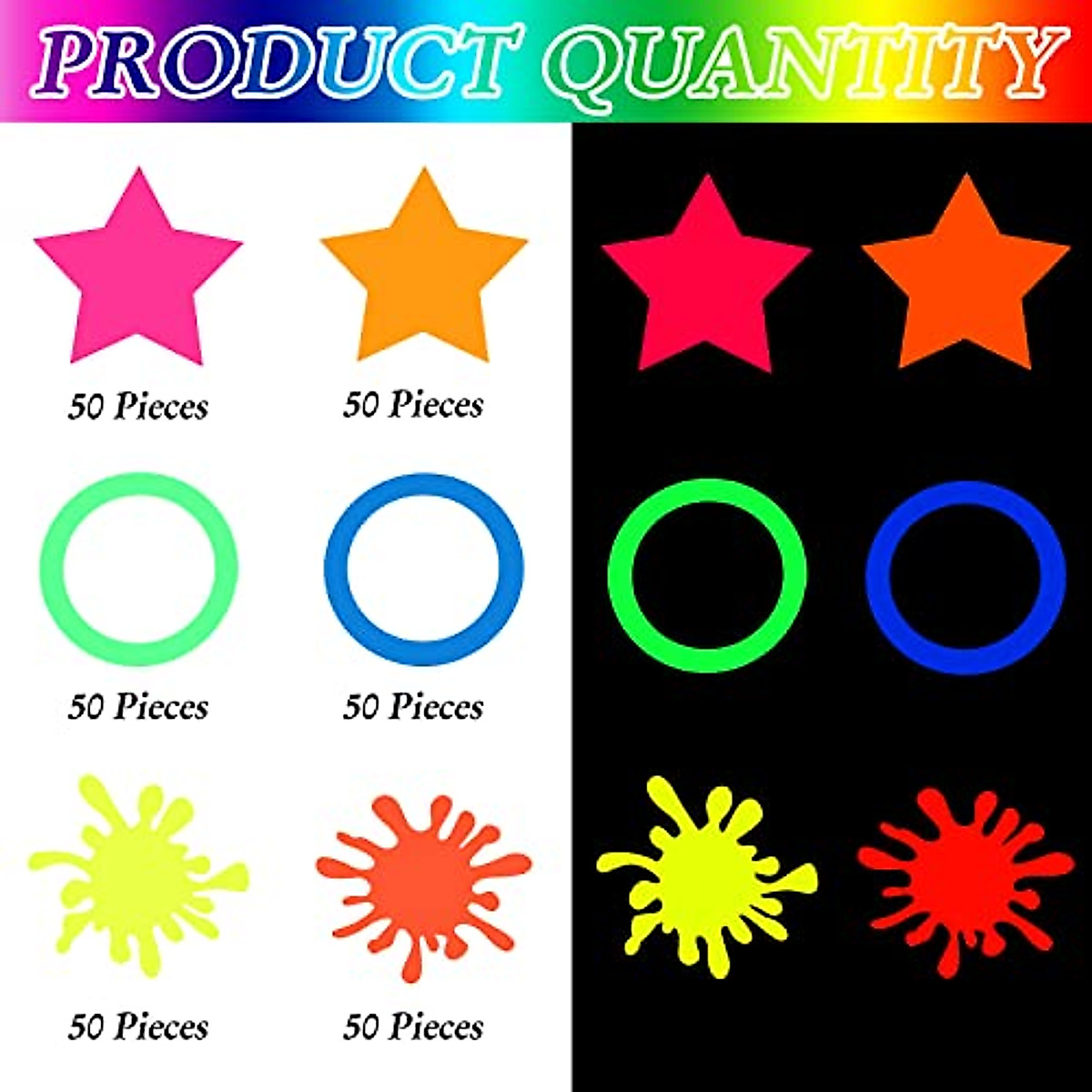 Glow Party Confetti, Neon Birthday Party Confetti Circle Dots Stars Fluorescent Confetti UV Blacklight Birthday Reactive Glow Party Confetti for Blacklight Neon Birthday Party Wedding Supplies 300 Pcs