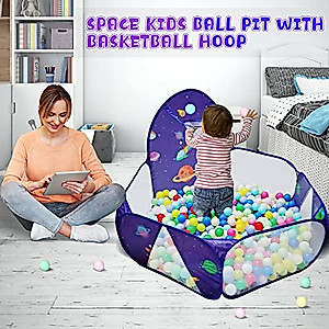 LOJETON 2pc Space Ship Kids Play Tent, Crawl Tunnel, Ball Pit for Toddlers, Indoor & Outdoor Playhouse Castle Toys, Baby Boys Girls Gift for 3 4 5 6 7 Years Old (Balls Not Included)