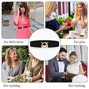 Amaxiu Women Elastic Belt, Invisible Stretch Ladies Belts with Gold Flat Buckle Skinny Waist Belt For Jeans Pants Dresses(Black)