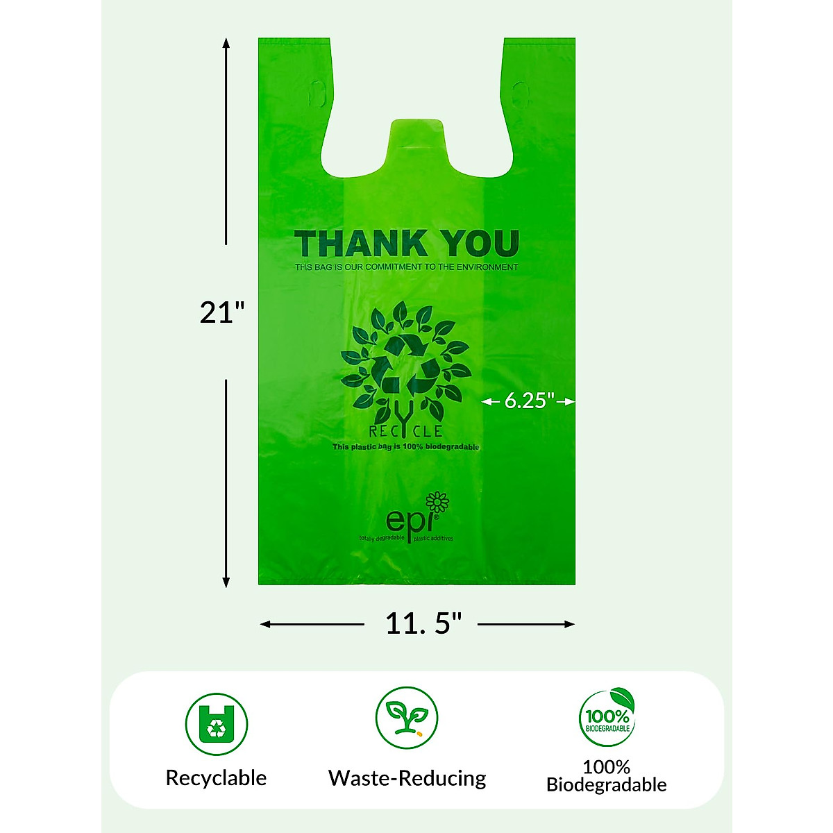 [500 per box] | Recyclable Compostable Reusable Biodegradable Plastic T-Shirt Bags | Grocery Shopping Bags | Green Eco Plastic Bags (500 per box) | T-Shirt Carryout Bags 500 count Restaurant Quality, Durable, Reusable and Econ Friendly | Measures 11. 5" X