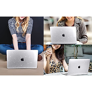 CISSOOK Clear Glitter Star Case for MacBook Air 13 Inch 2021 2020 2019 2018 Release A2337 M1 A2179 A1932, Plastic Sparkly Hard Shell Case with Keyboard Cover for MacBook Air M1 2020-2021 with Touch ID