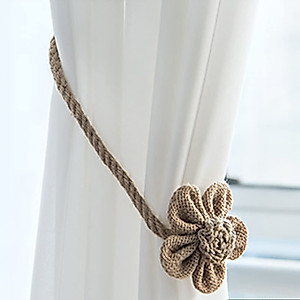 Magnetic Flower Curtain Tiebacks Style Tie Decorative Weave Rope Curtain, glrovazas 2 Pack Curtain Holders for Window Decor Bedroom Office Home(Curry)