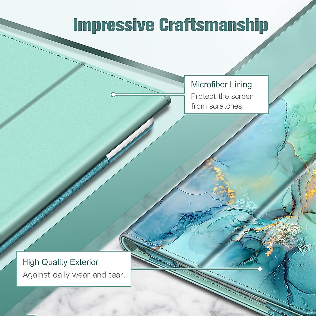 Fintie Folio Case for iPad 9th / 8th / 7th Generation (2021/2020/2019) 10.2 Inch - [Corner Protection] Premium Vegan Leather Stand Back Cover w/Pencil Holder, Auto Sleep/Wake, Emerald Marble