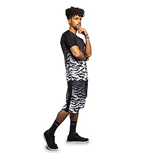 Victorious Men's Dip Dye Gradient Tiger Camo Tracksuit Set Short Sleeve Top and Shorts ST400 - Black - Medium - AA14I